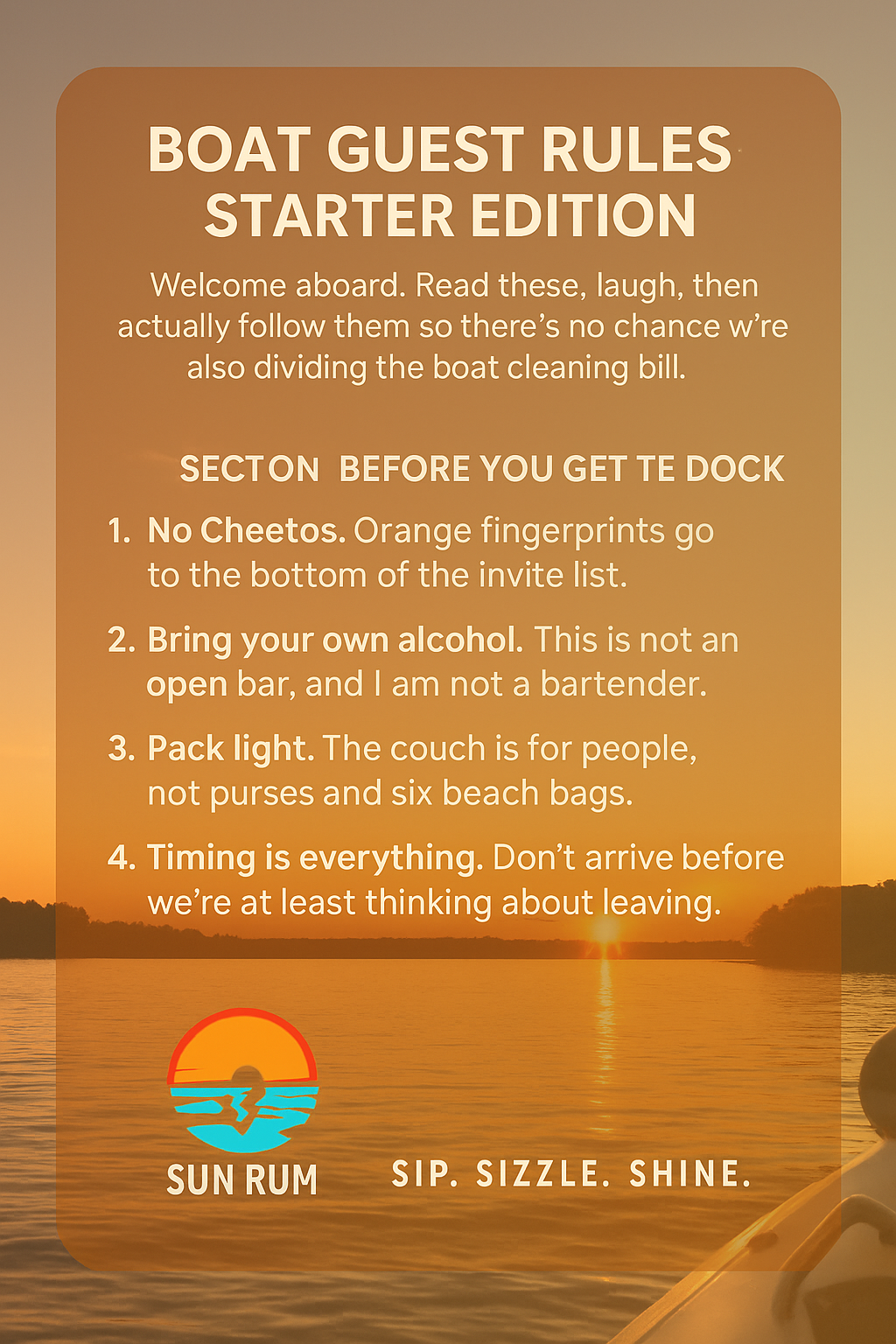 Boat Guest Rules – Starter Edition | Free Printable by Sun Rum Outdoors